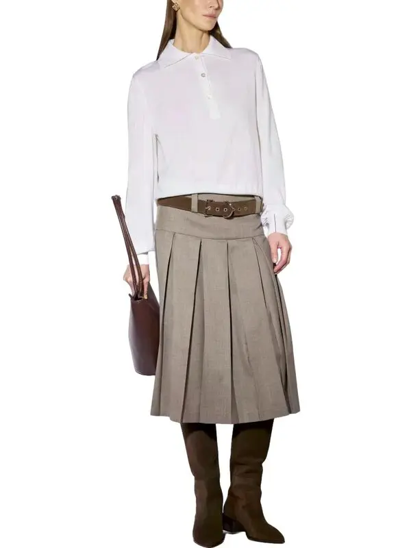 Liviana Conti Belted Pleated Midi Skirt - Brown