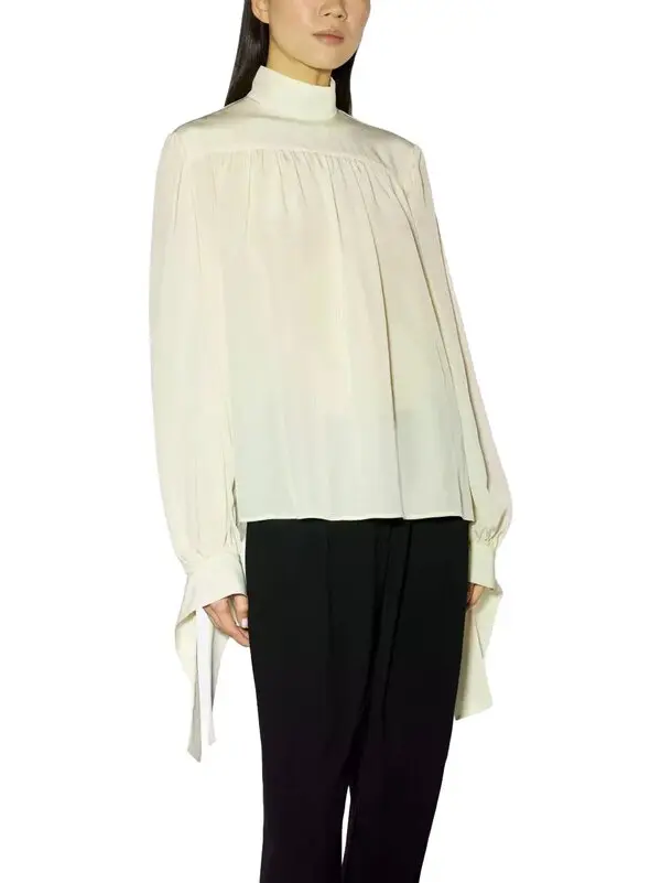 Liviana Conti Emily Gathered Tie-cuff Blouse - Neutrals