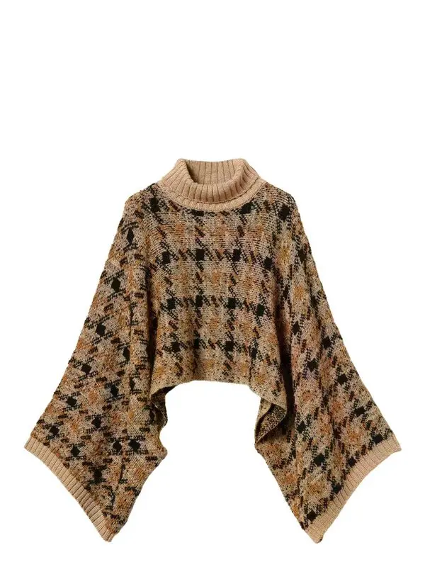 TWINSET Check Jacquard Knit Cape - Neutrals