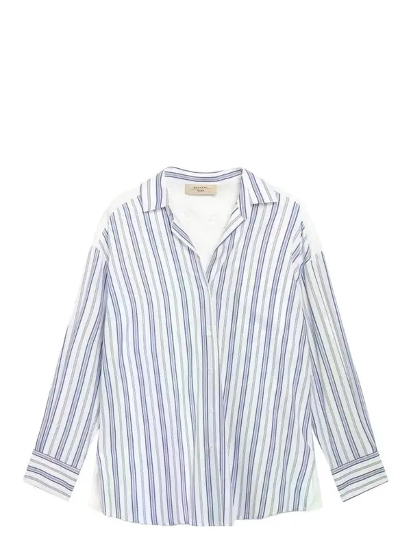 Max Mara Embroidered Striped Cotton Shirt - Blue