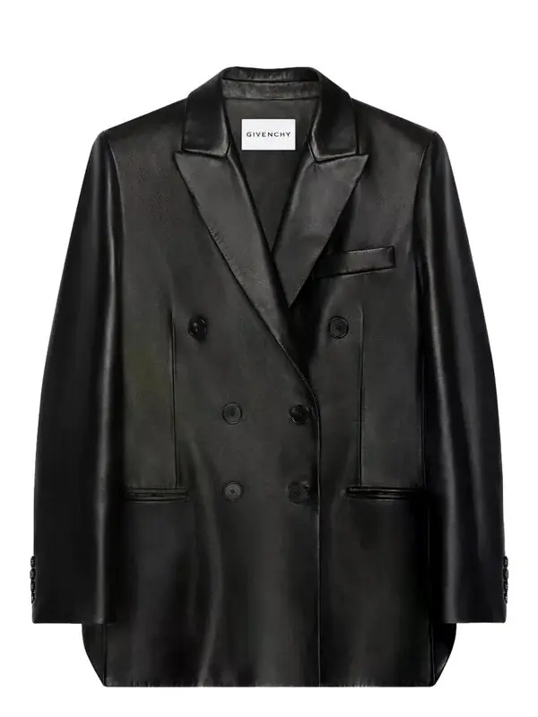 Givenchy Double-breasted Slashed Jacket In Leather - Black