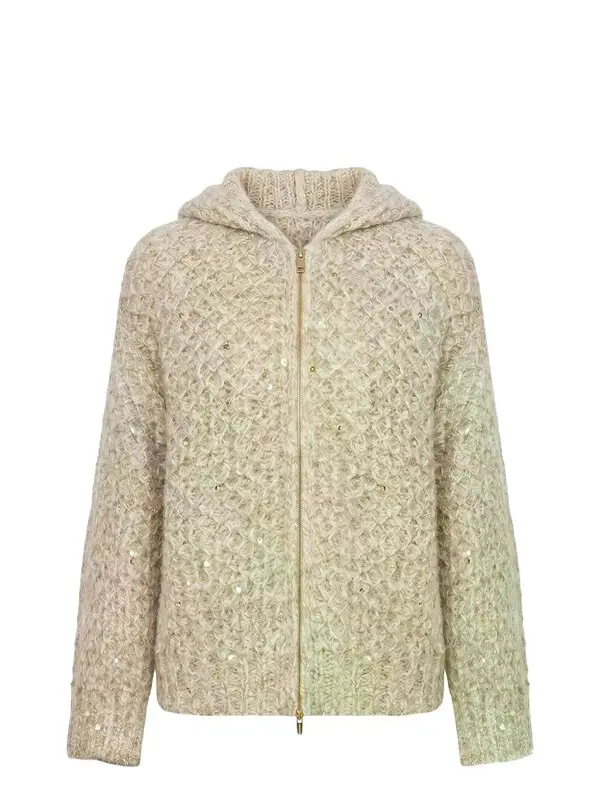 Peserico Sequin-embellished Chunky-knit Hoodie - Neutrals