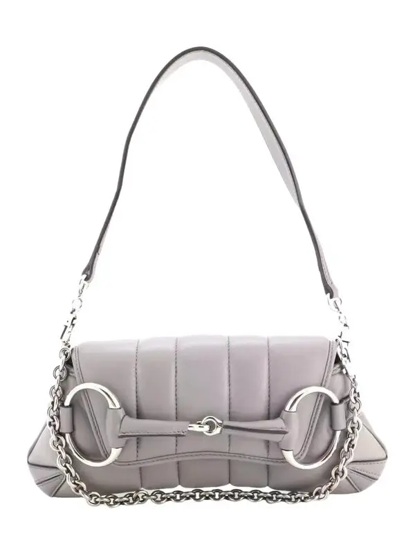 Gucci Horsebit Chain Vertical Quilted Leather Small Shoulder Bag - Grey