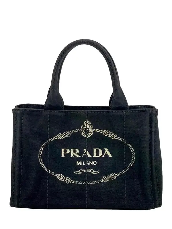 Prada 2000-2013 Small Canvas Canapa Logo Tote Satchel - Black