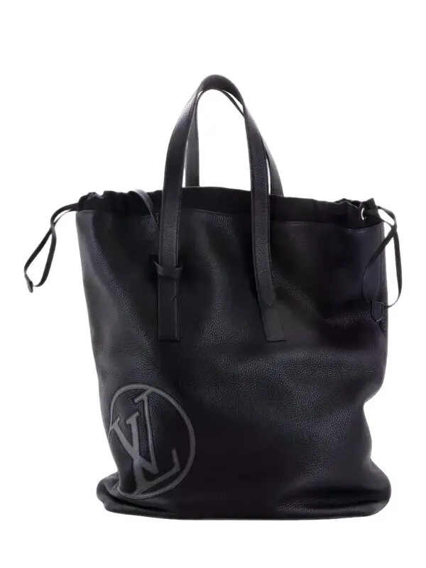 LOUIS VUITTON Cabas Light Drawstring Bag Initials Taurillon Leather Tote Bag - Black