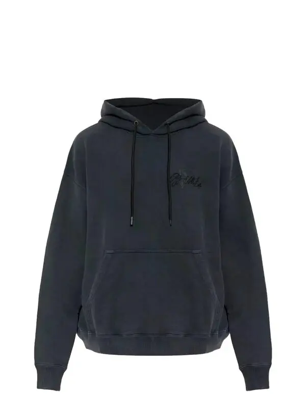 Off-White Logo-embroidered Cotton Hoodie - Grey