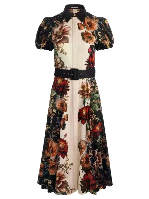 Alice + Olivia Henrietta Floral-print Belted A-line Midi Dress - Neutrals