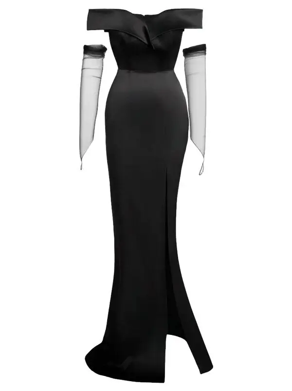 BENEDETTO Off-shoulder Mesh-sleeve Maxi Dress - Black
