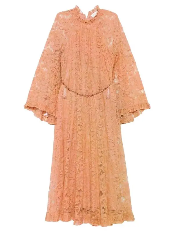 Zimmermann Lace-overlay Ruffled Midi Dress - Orange