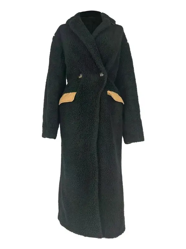 GANNI Double-breasted Teddy Coat - Black