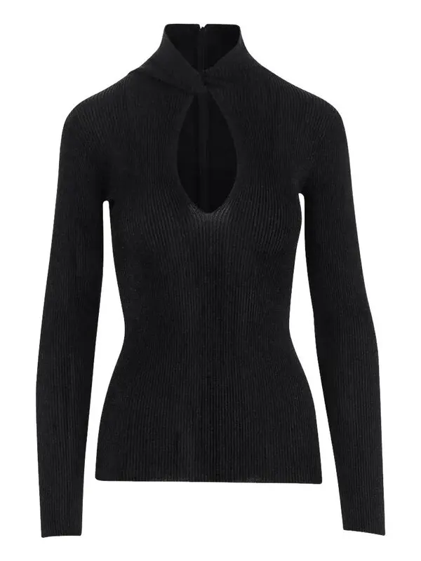 Valentino Garavani Long-sleeve Ribbed Cut-out T-shirt - Black