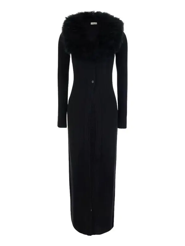 Blumarine Faux-fur Collar Ribbed Cardigan - Black