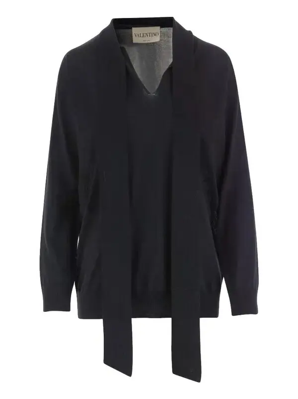 Valentino Garavani Scarf-detail Wool Jumper - Black