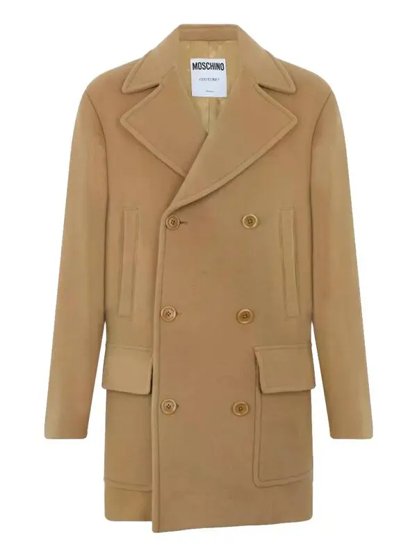 Moschino Double-breasted Logo-plaque Coat - Neutrals
