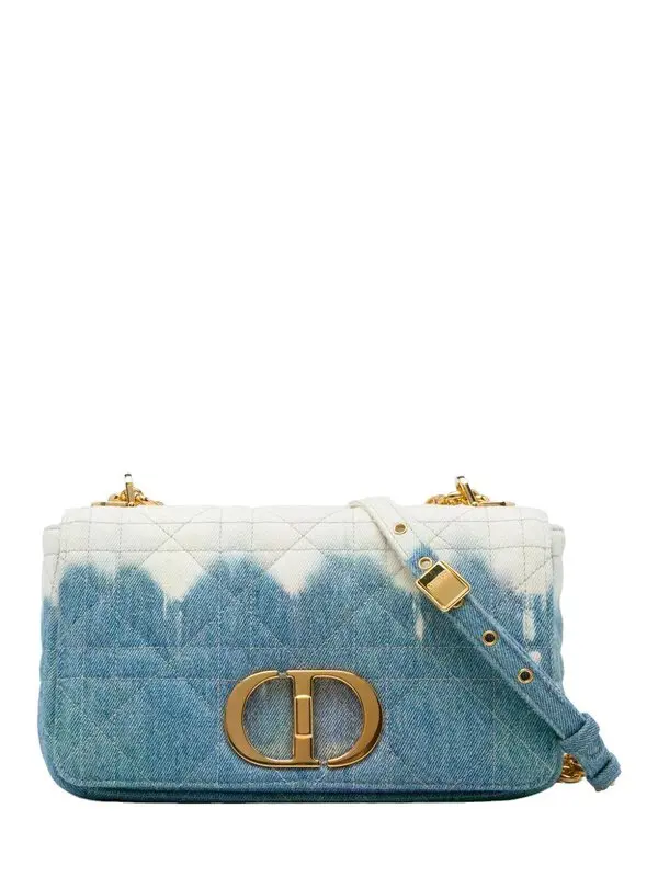 Dior 2022 Medium Denim Tie Dye Macrocannage Caro Bag Crossbody Bag - Blue