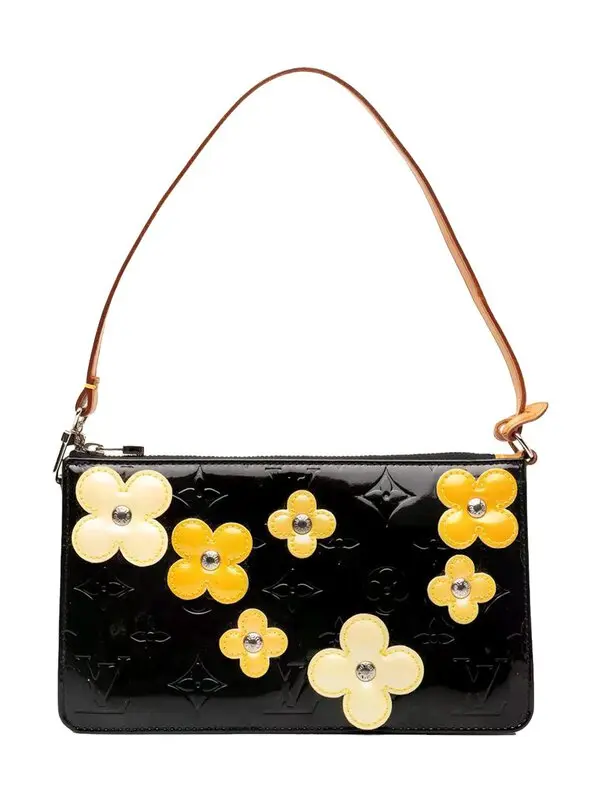 LOUIS VUITTON 2002 Monogram Vernis Lexington Fleurs Pochette Shoulder Bag - Black