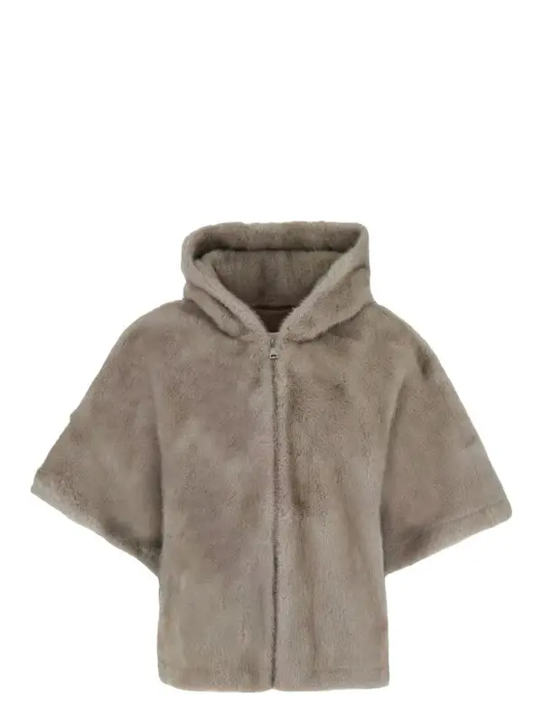 GIOVANNI PARIS Alizee Faux-fur Hooded Poncho - Neutrals