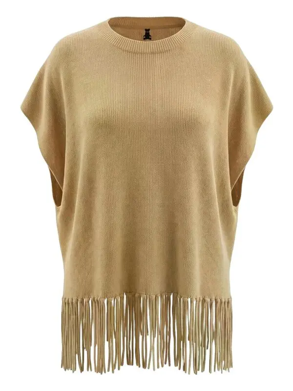 Patrizia Pepe Fringe-trim Knitted Poncho - Neutrals