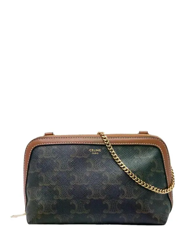 Celine 2020 Triomphe Coated Canvas Clutch On Chain Crossbody Bag - Brown