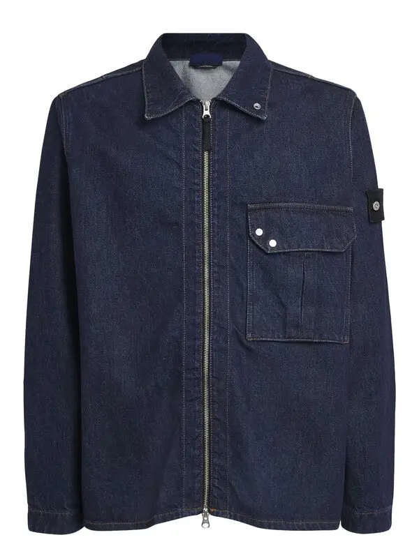 Stone Island Zip-up Denim Overshirt - Blue
