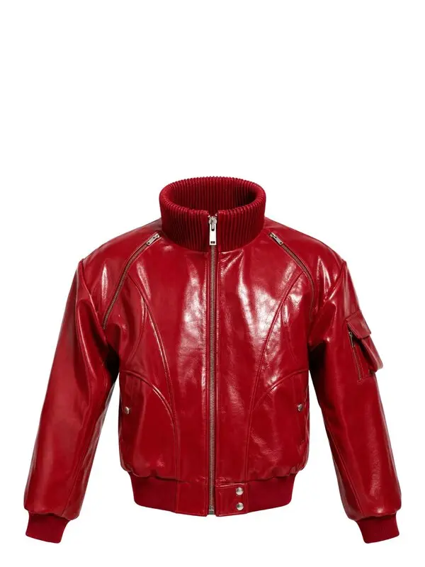 ZASTASTUDIO Cherry Pop Bomber Leather Jacket - Red
