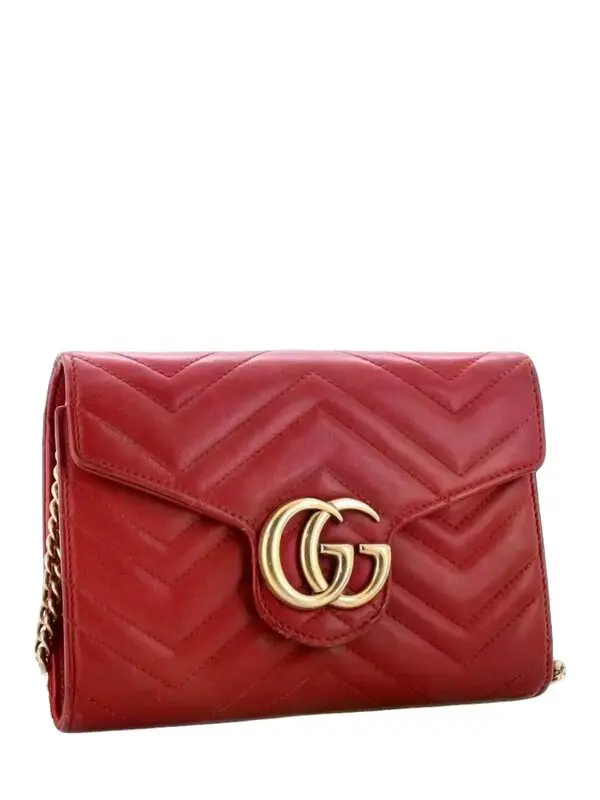 Gucci Gg Marmont Chain Wallet Matelasse Leather Mini Crossbody Bag - Red