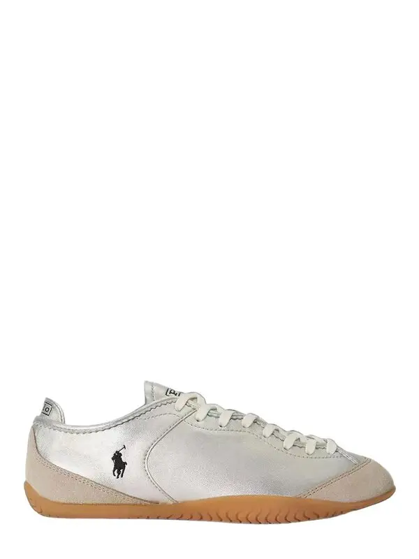 Polo Ralph Lauren Logo-embroidered Metallic Sneakers - Silver