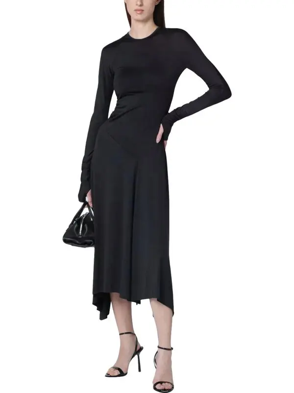 Victoria Beckham Asymmetric Long-sleeve Midi Dress - Black