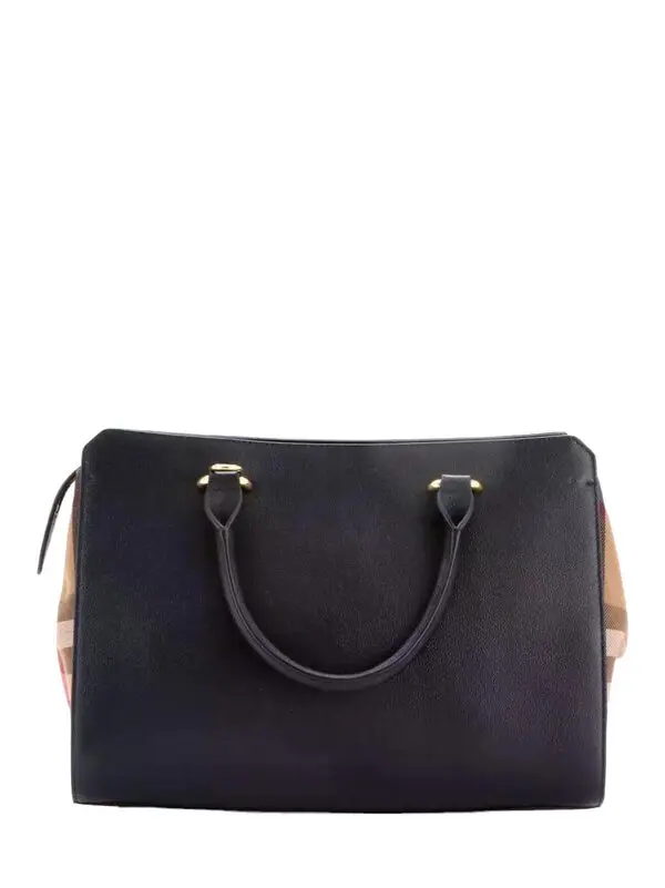 Burberry Banwell Leather And House Check Canvas Small Tote Bag - Black