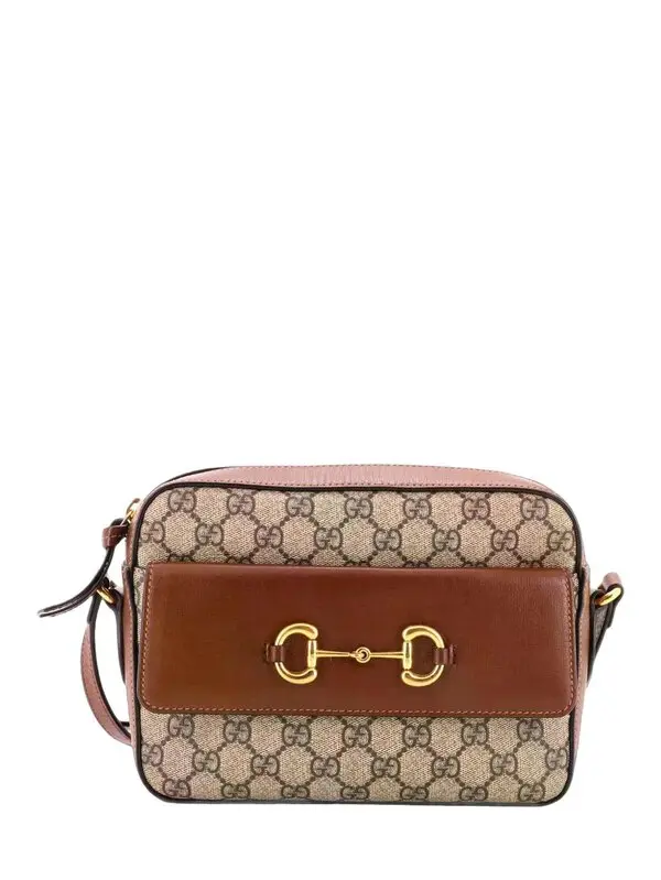 Gucci Horsebit 1955 Flap Pocket Camera Bag Gg Coated Canvas And Leather Small Crossbody Bag - Brown