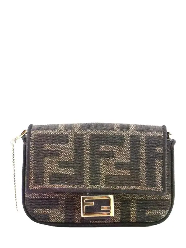 Fendi Chain Baguette Charm Bag Zucca Coated Canvas Nano Crossbody Bag - Brown