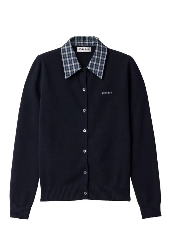 Miu Miu Cashmere Check-collar Cardigan - Blue