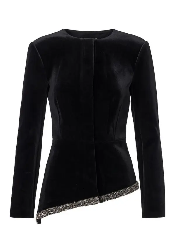 Roland Mouret Embellished Asymmetric Velvet Jacket - Black