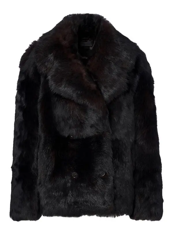 NILI LOTAN Cleophee Double-breasted Shearling Jacket - Brown