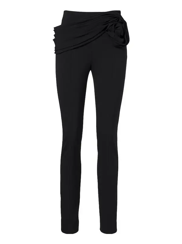 Carolina Herrera Floral-applique Wool-blend Leggings - Black