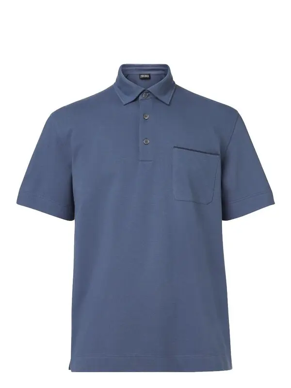 Zegna Cotton Pique Polo Shirt - Blue