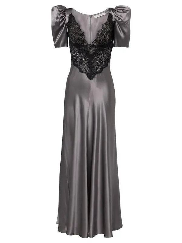 RODARTE Lace-trimmed Silk Satin Gown - Grey