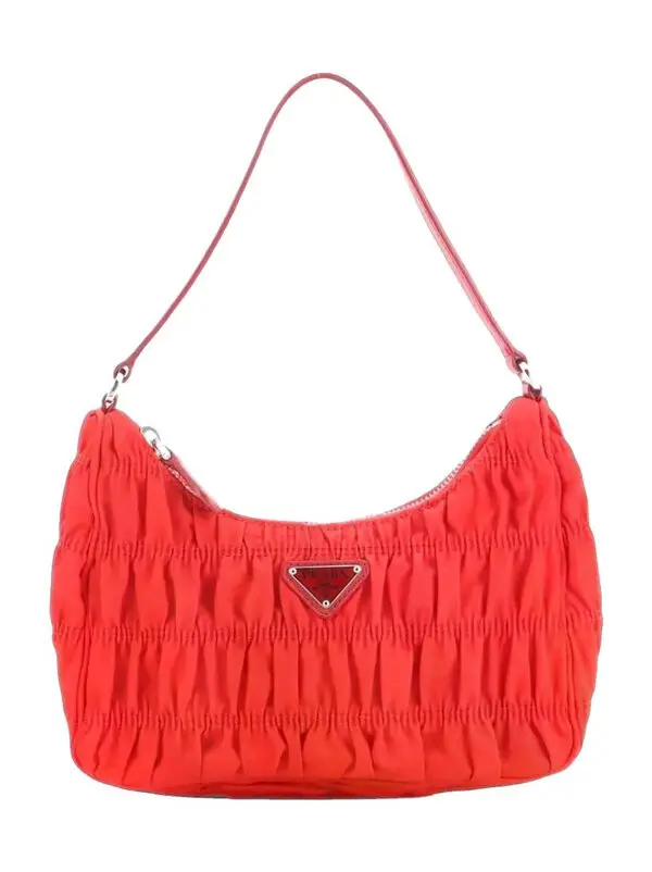 Prada Tessuto Gaufre With Saffiano Mini Hobo Bag - Red