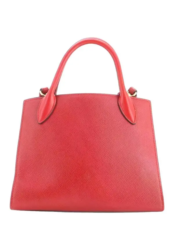 Prada Monochrome Saffiano With City Calf Small Tote Bag - Red