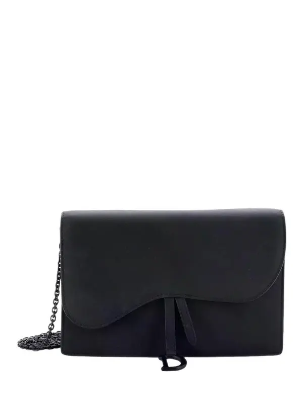Dior Ultra Matte Saddle Chain Wallet Leather Crossbody Bag - Black