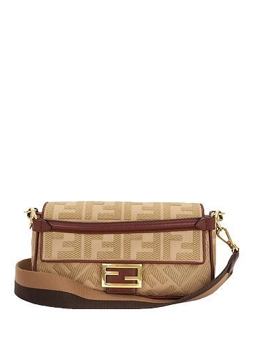 Fendi Zucca Embossed Baguette Nm Shoulder Bag - Beige