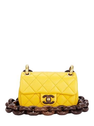 Chanel Lambskin Paris-dakar Wenge Wood Mini Square Flap Bag - Yellow