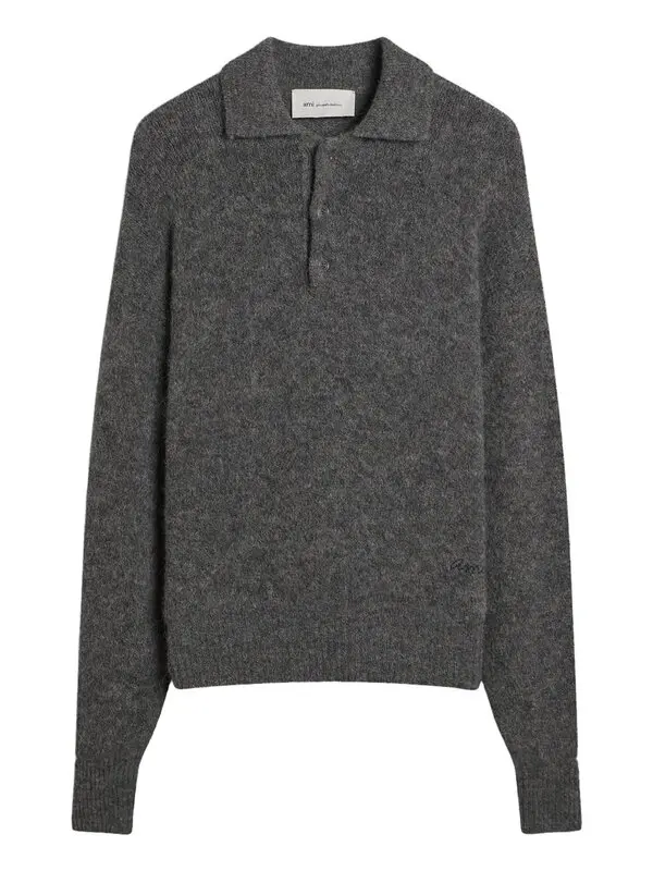 AMI Paris Wool And Alpaca Polo Sweater - Carbon Grey