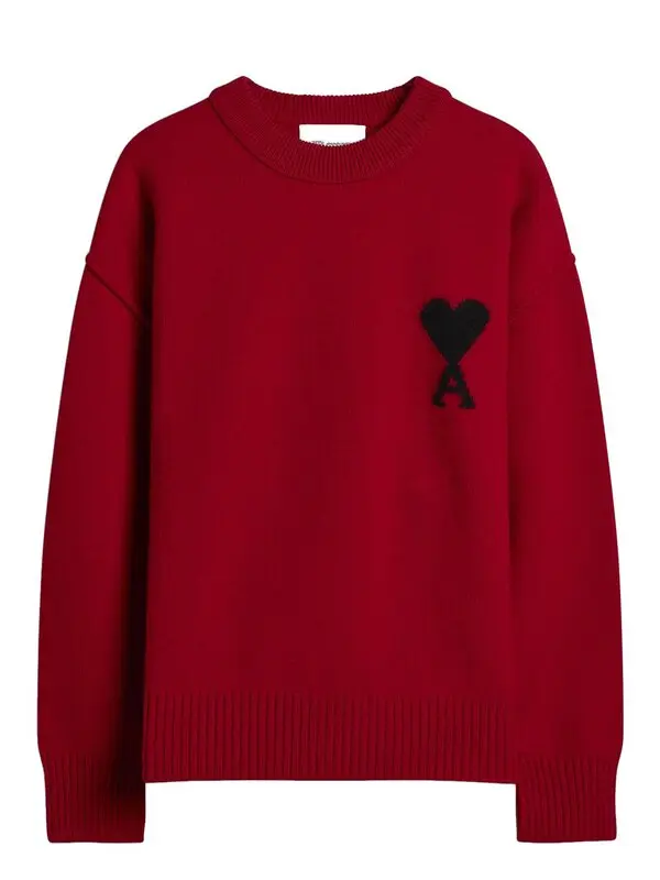 AMI Paris Crewneck Contrasted Adc Jumper - Ruby Red/ Black