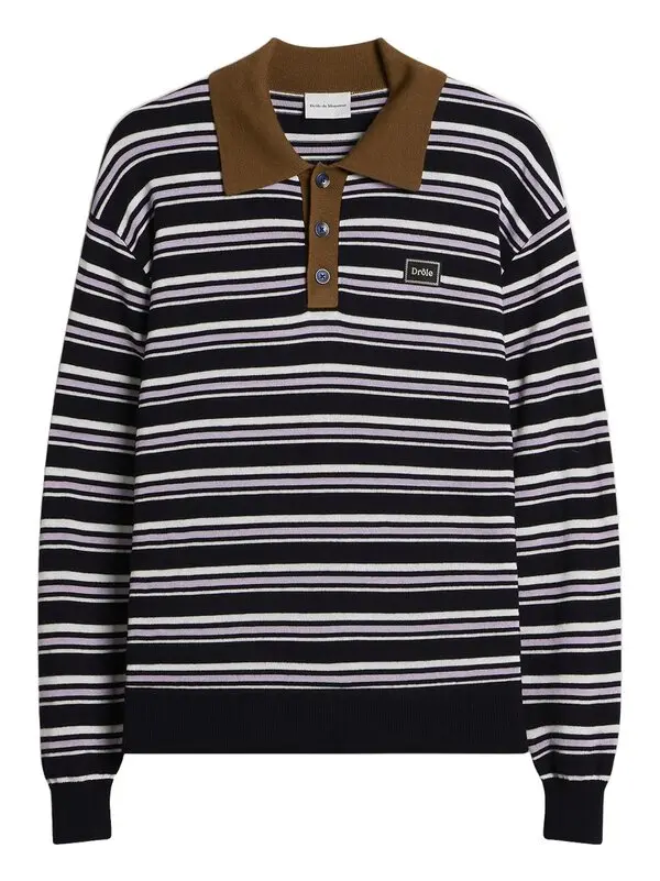 Drole De Monsieur Striped Knitwear Polo - Navy