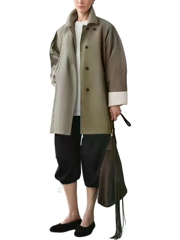 LESS Belted Panelled-sleeve Trench Coat - Green