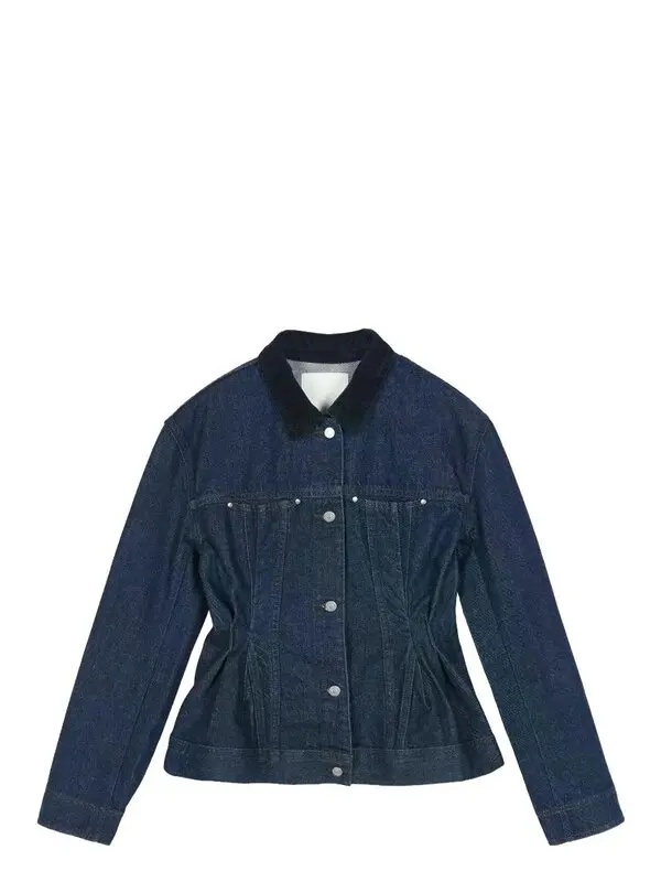 JNBY Corduroy-collar Cinched-waist Denim Jacket - Blue