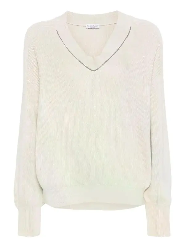 Brunello Cucinelli Monili-chain Ribbed Jumper - Neutrals