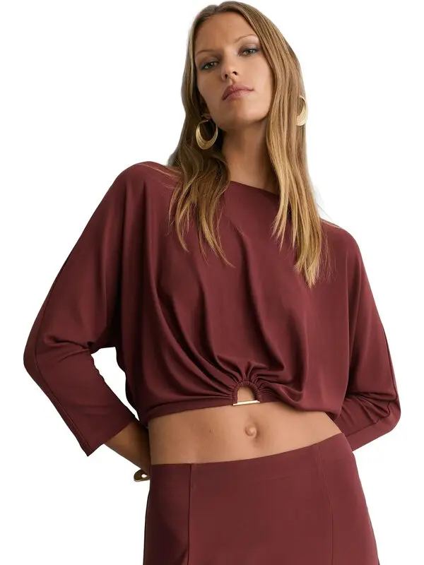 REISS Jersey Hardware-detail Cropped Top - Rust Orange