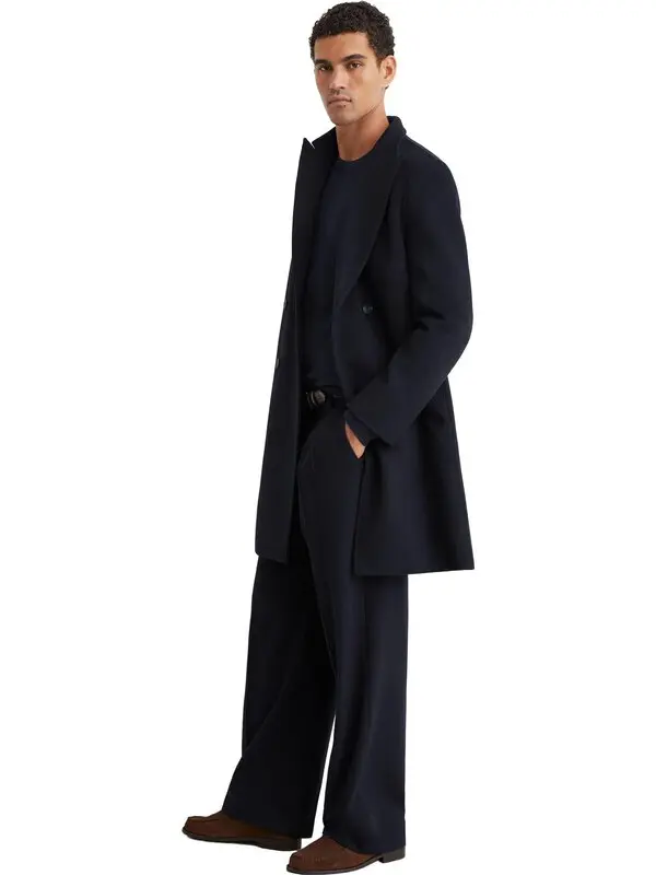 REISS Wool-blend Double-breasted Epsom Overcoat - Navy